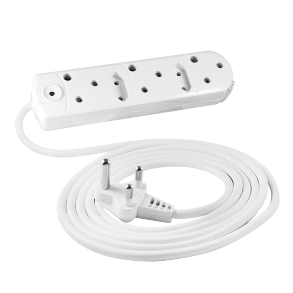 Domestic 3x16A 3 Pin 2x5A 2 Pin 3m Cord Multiplug - Crabtree Electrical