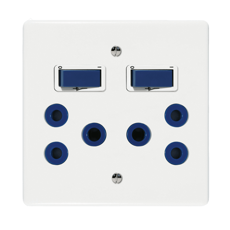 Classic Double STD Socket 164-1 Blue Double-Pole Switched Blue on 4x4 ...